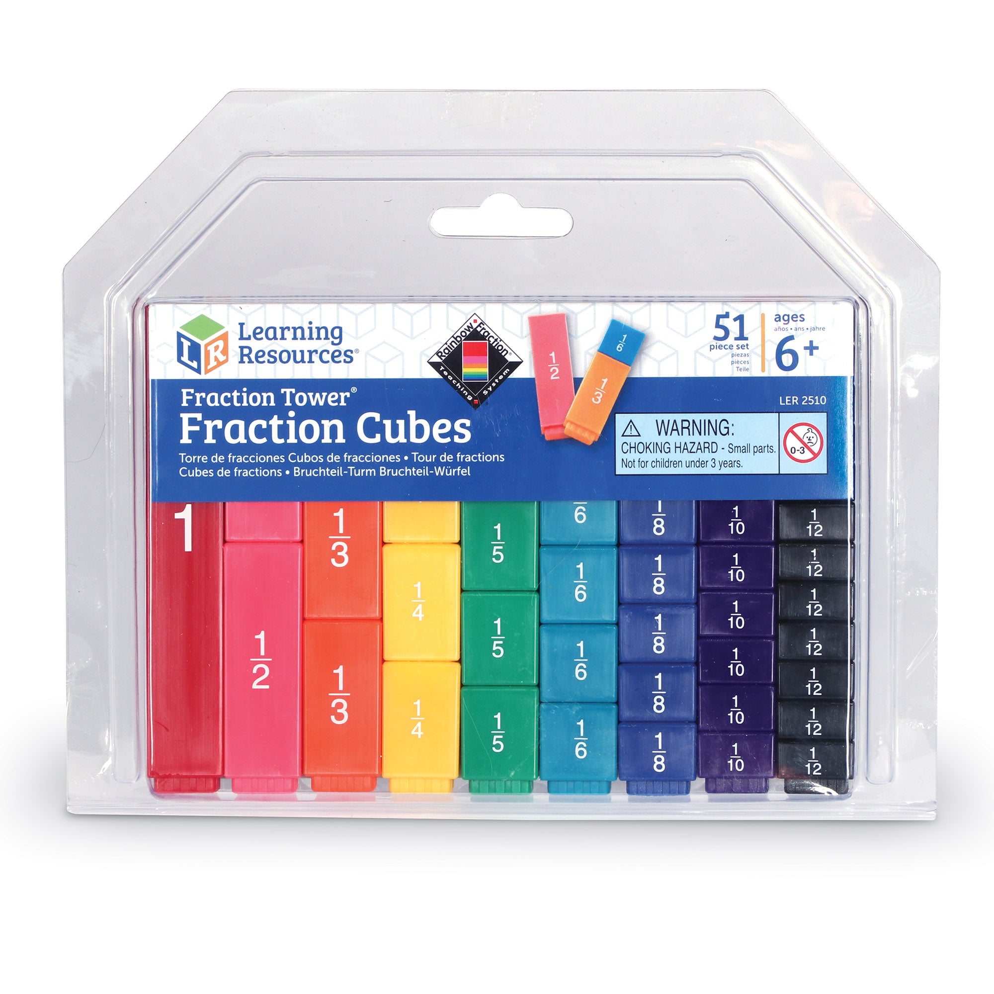 Learning Resources Fraction Tower Fraction Cubes, 51-Piece Colour-Code ...
